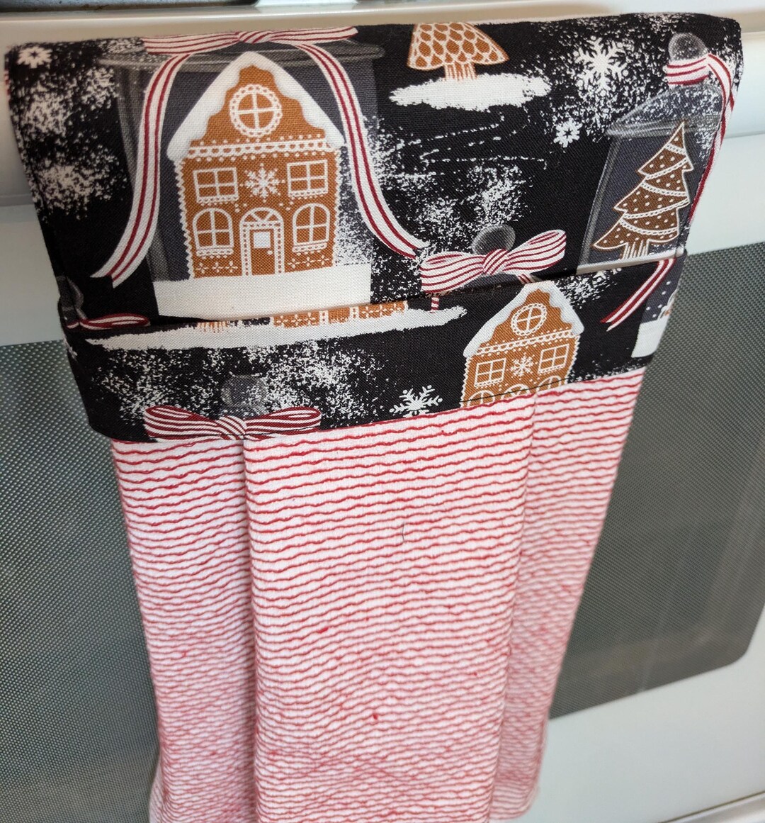Hanging Kitchen Towel, Gingerbread House Christmas Stove Handle Towel ...