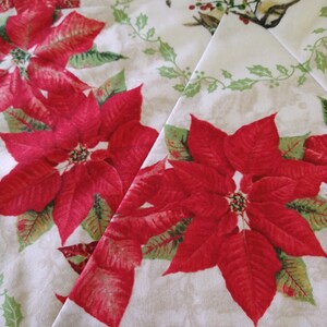Red Poinsetta & Birds Table Topper, Christmas Decor, Handmade Gift ...