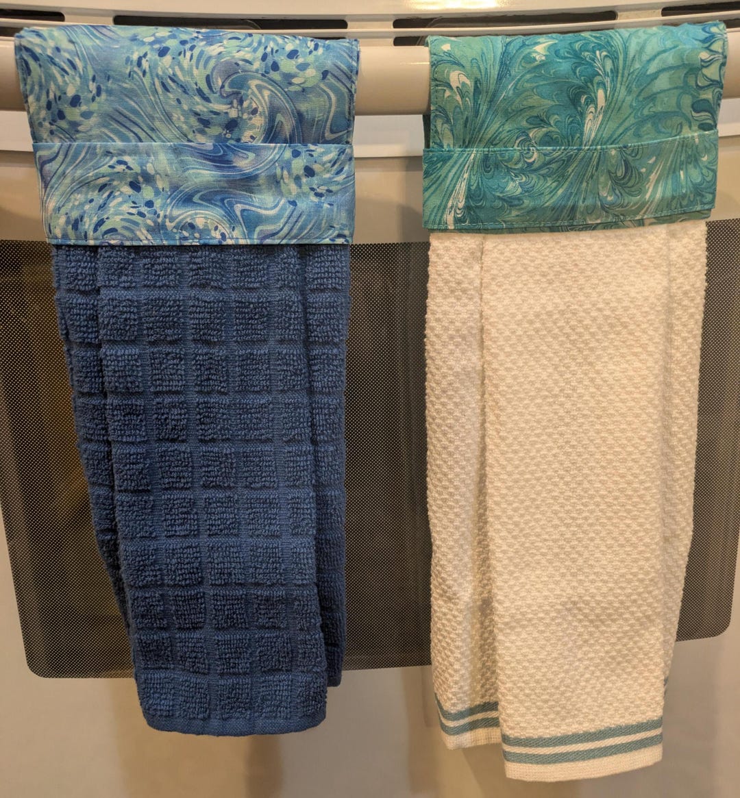 Hanging Kitchen Towel, Turquoise Blue Swirl Stove Handle Towel in 2 ...