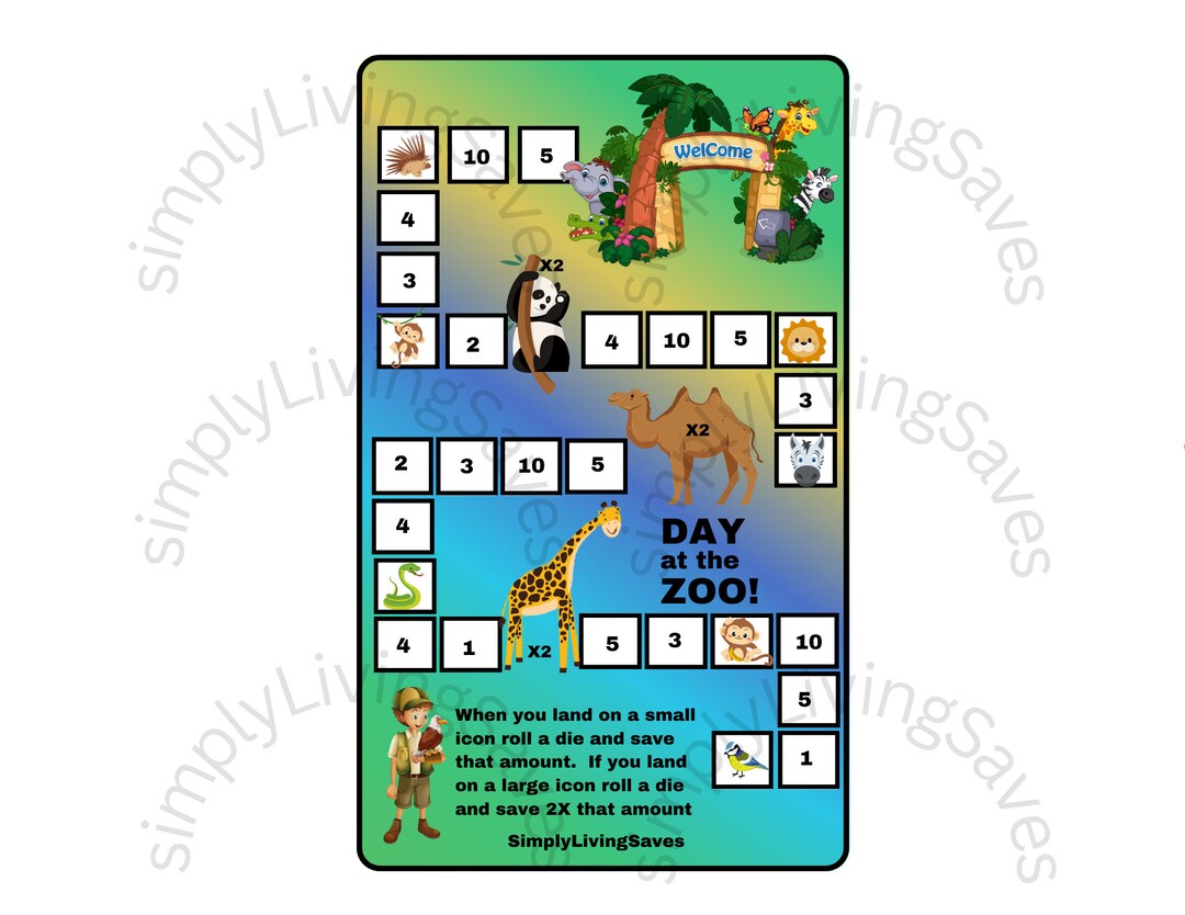 Cute Zoo Themed A5 Game Board Savings Challenge - Etsy