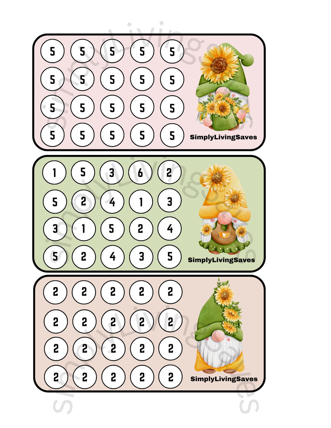 Sunflower Gnome A6 Mini Savings Challenge Set of 6 - Etsy