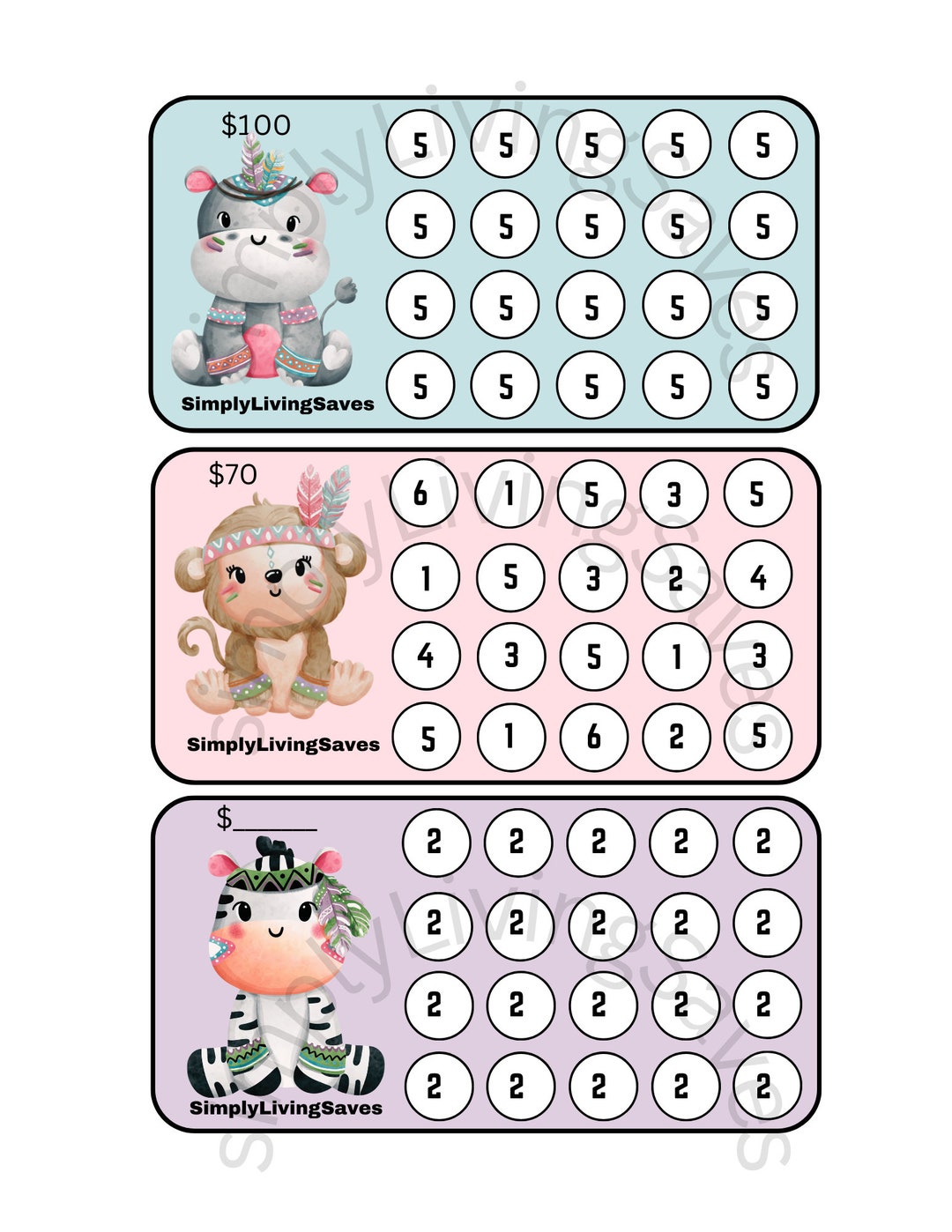 Cute A6 Zoo Animal Savings Challenge Set of 6 - Etsy