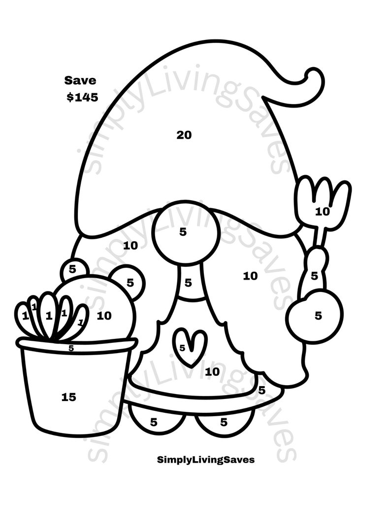 Cute Garden Gnome 8.5 X 11 Coloring Savings Challenge - Etsy