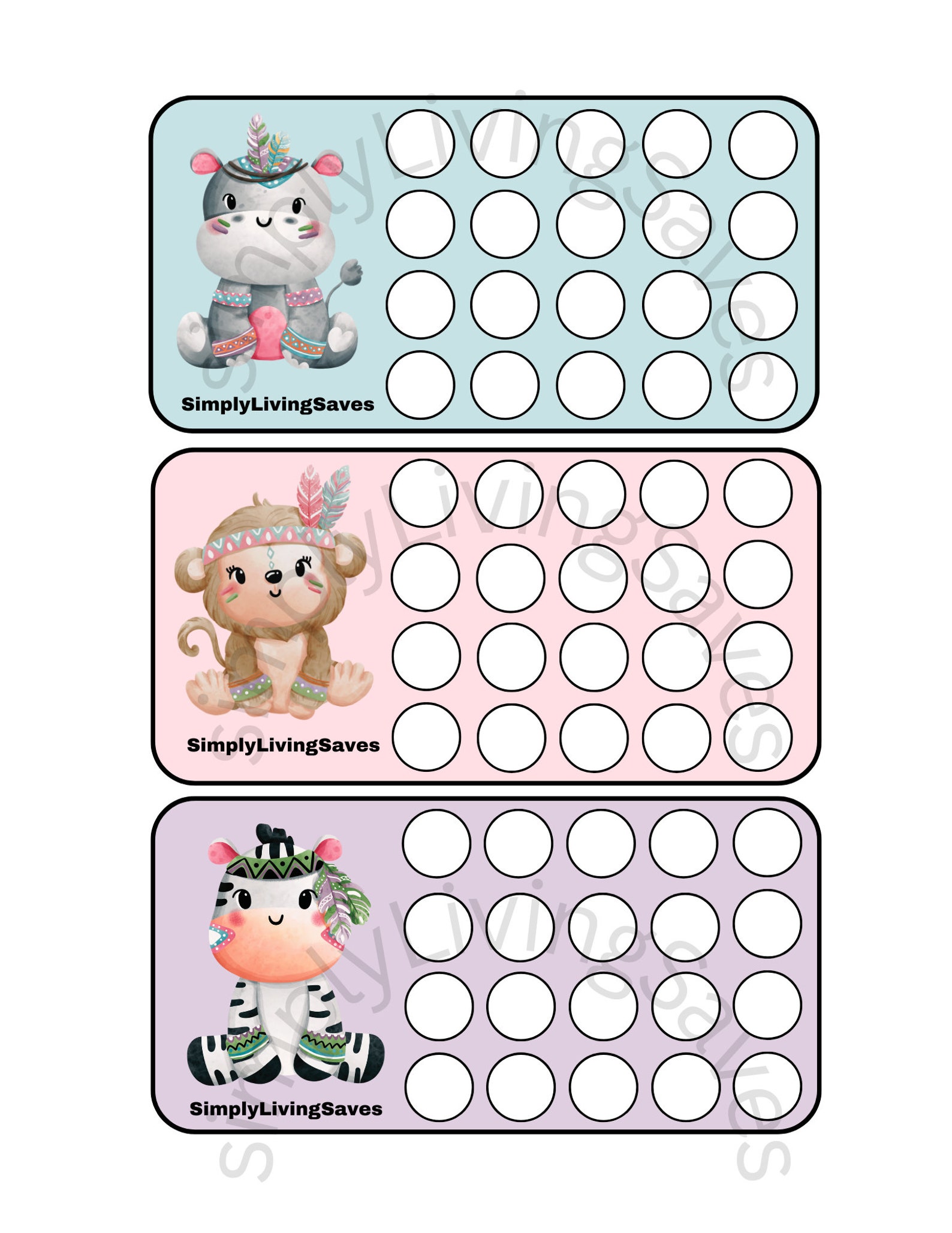 Cute A6 Zoo Animal Savings Challenge Set of 6 - Etsy