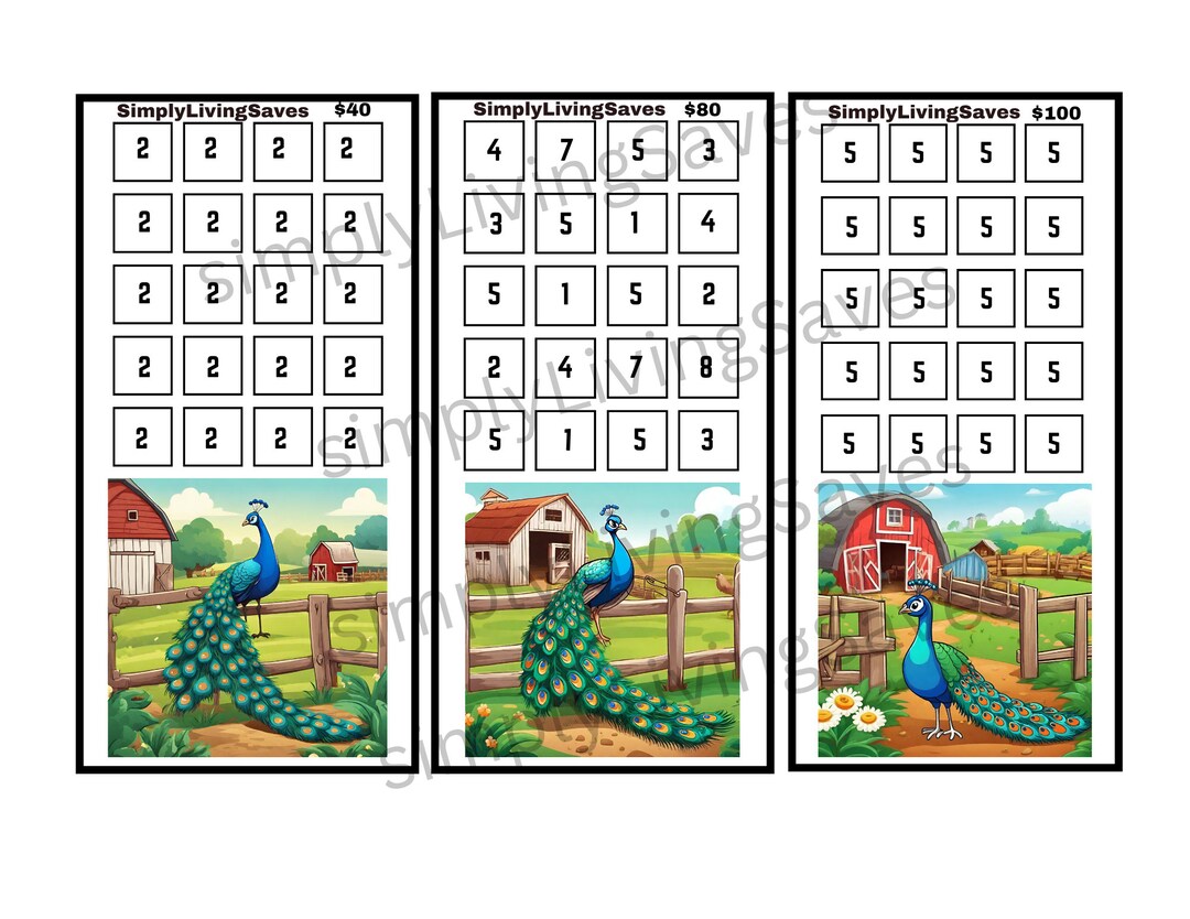 Cute Peacock A6 Savings Challenge Set of 6 - Etsy