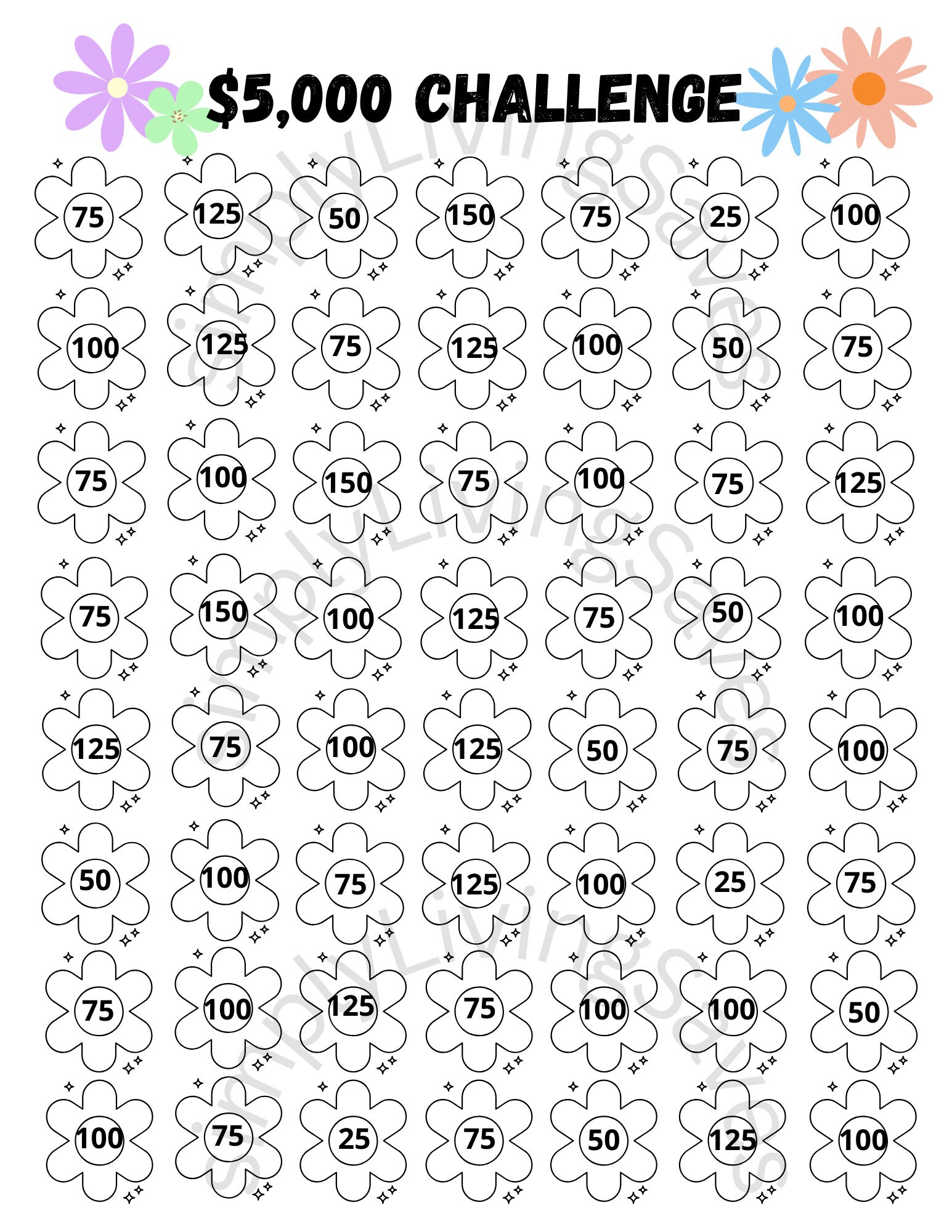 5K Flower 8.5 X 11 Saving Challenge With A6 Envelope Dashboard - Etsy