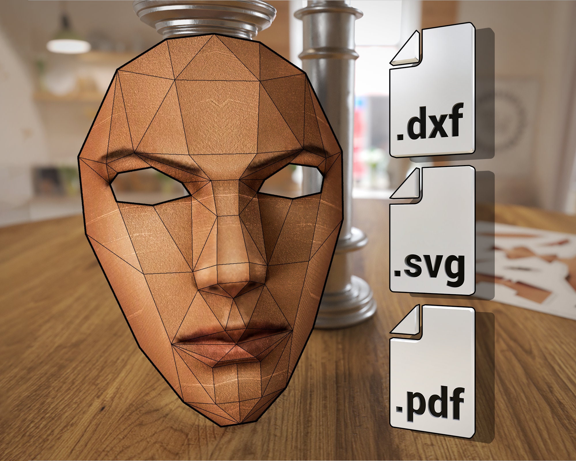Ninja Mask From Metin2, Low Poly Papercraft Template - PDF, SVG, DXF ...