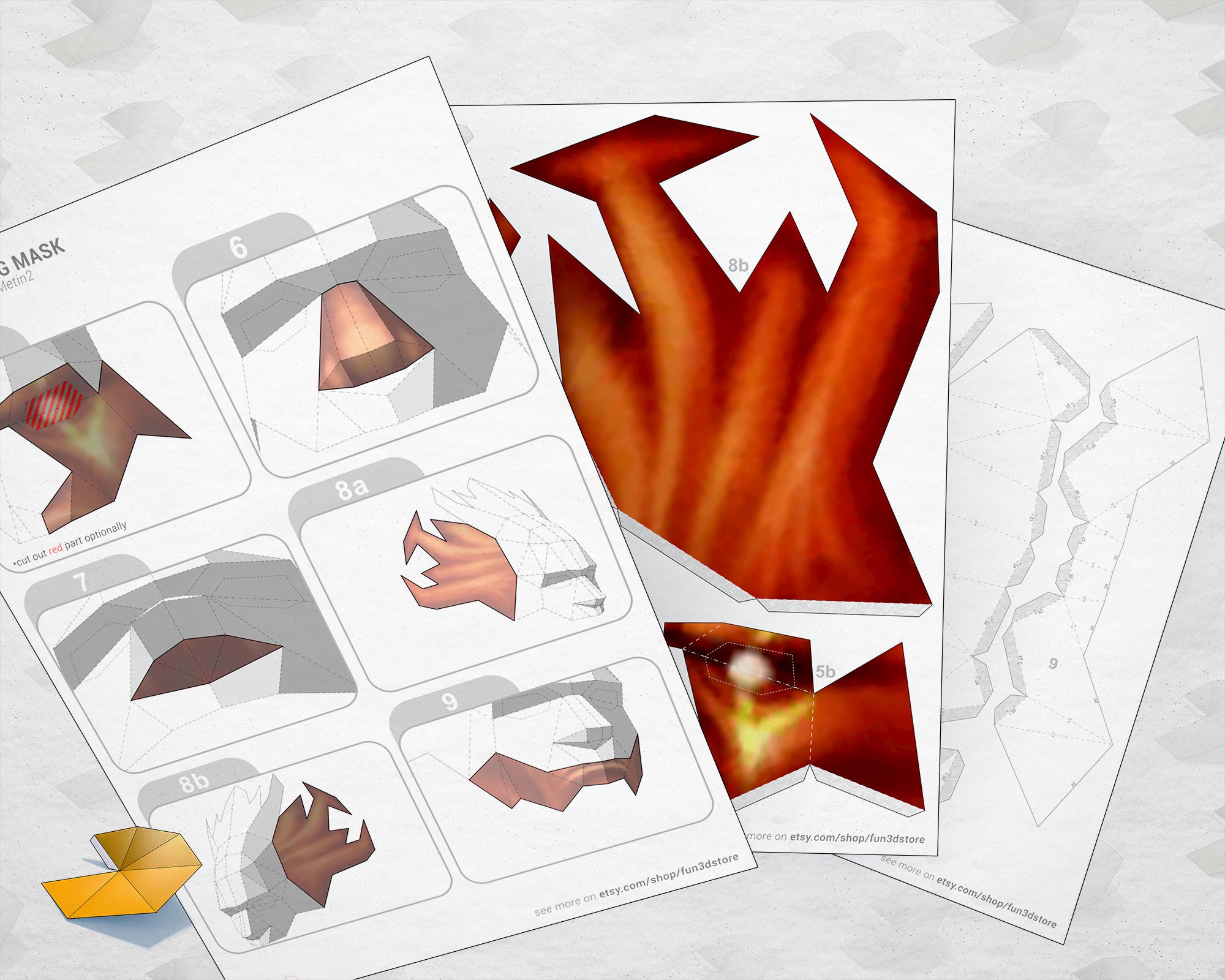 Fire King Mask From Metin2, Low Poly Papercraft Template - PDF, SVG ...