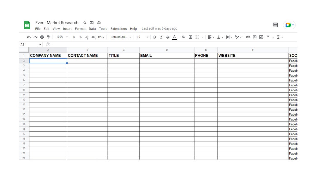 Market Research Tracking Spreadsheet - Events - Etsy