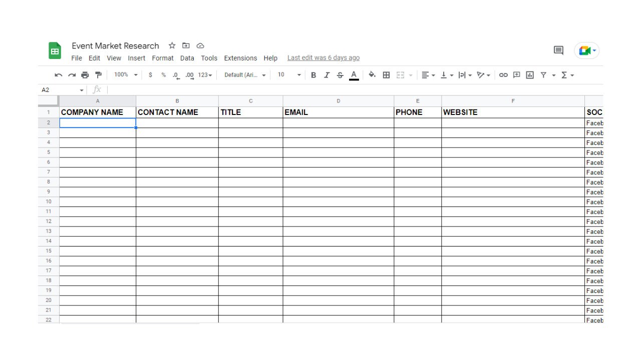 Market Research Tracking Spreadsheet - Events - Etsy