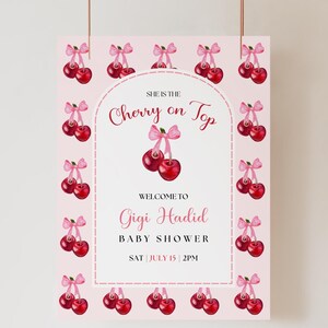 Editable Cherry on Top Welcome Poster for Baby Shower | Cherries Baby ...