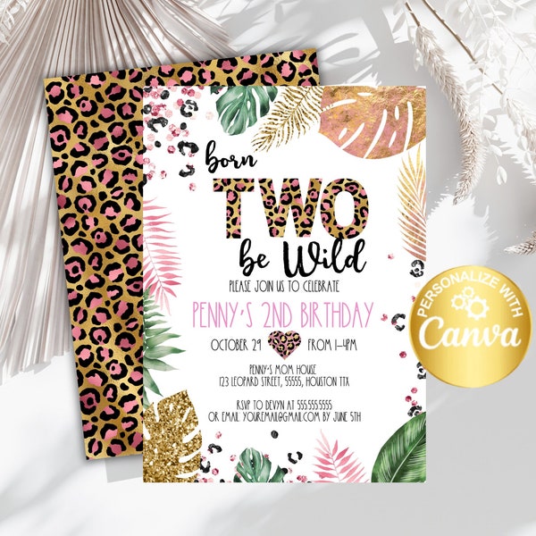 Two Wild Birthday Girl Invitation - Etsy