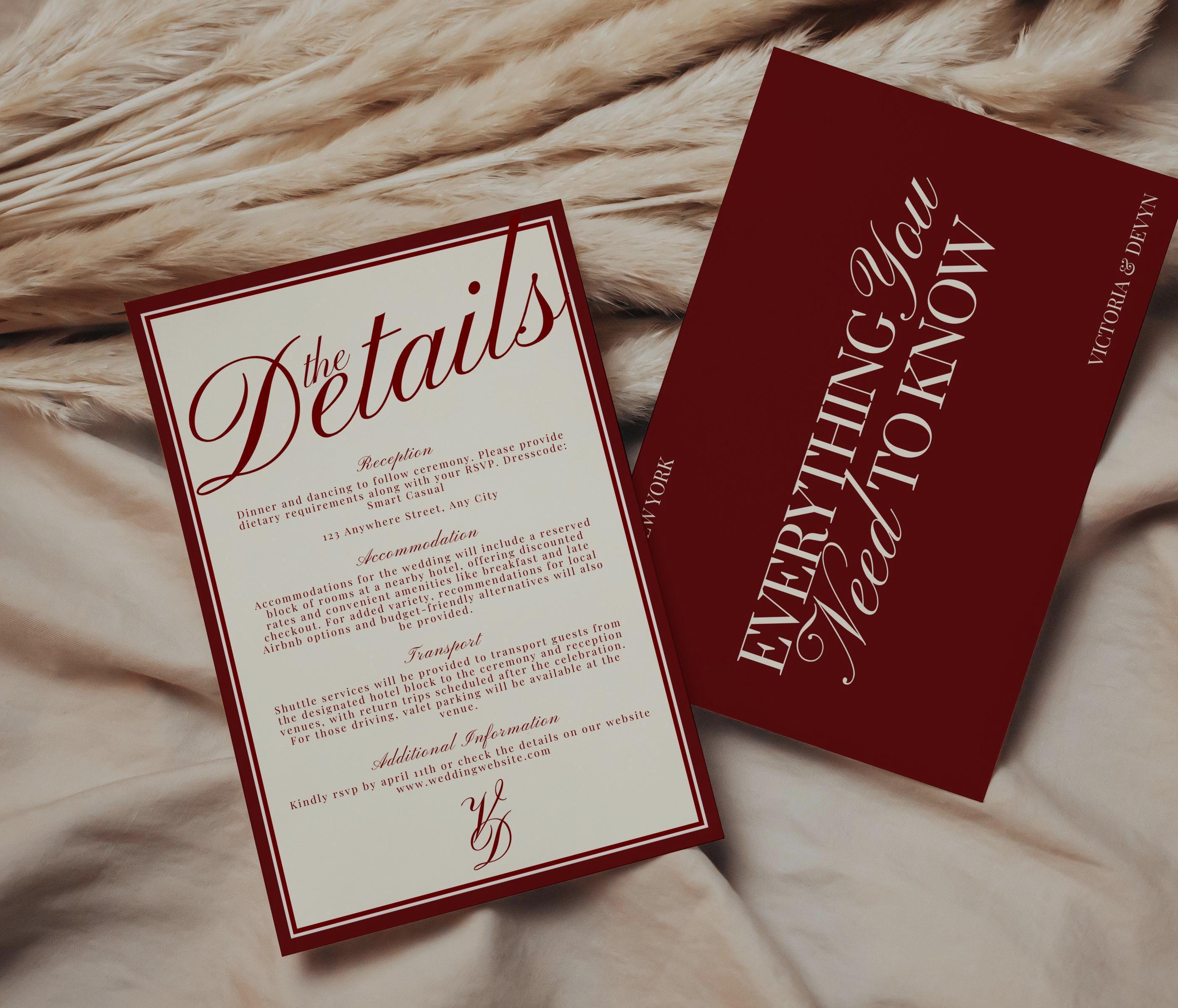 Timeless Wedding Invite Set, Editable Old Money Red Wedding Cards ...