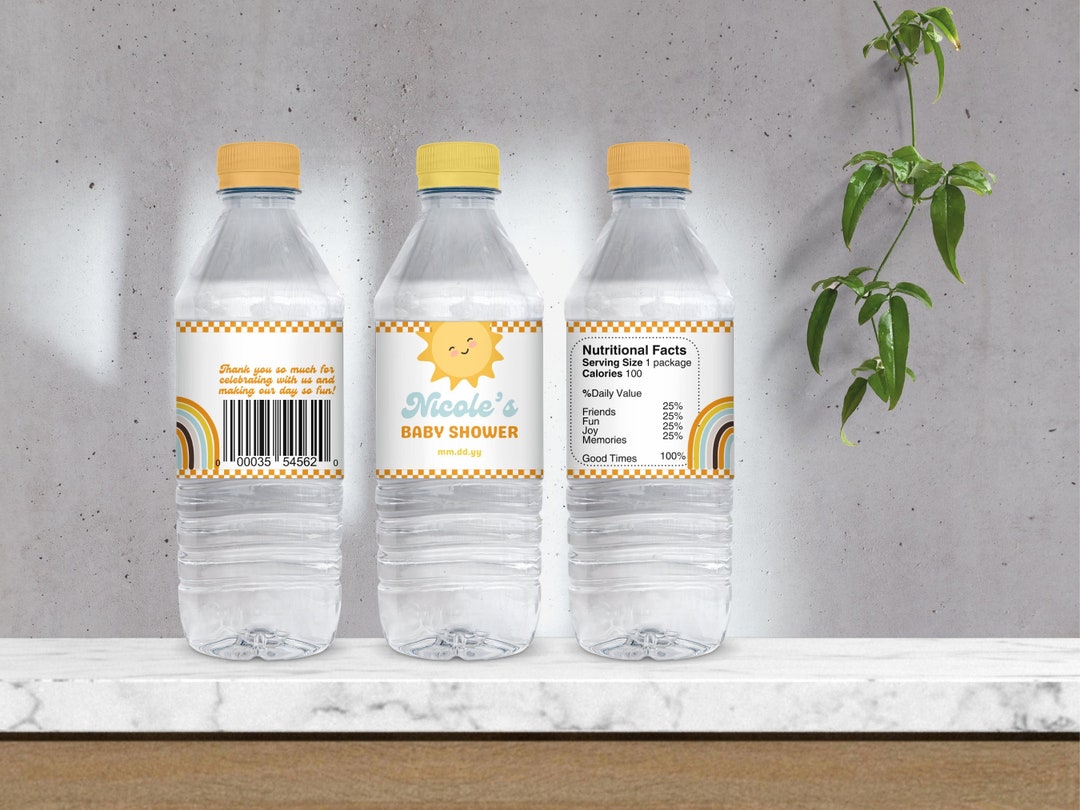 Editable Sun Water Label Template, Sunshine and Rainbow Party Favor for ...