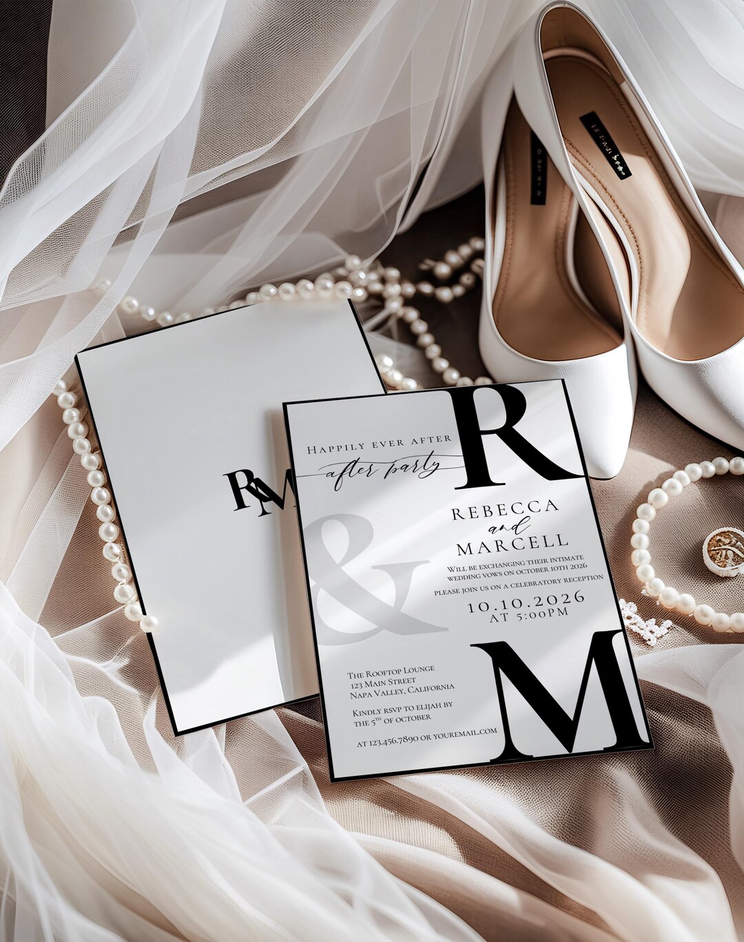 Editable Happily Ever After Invitation Template, Monogram Wedding ...