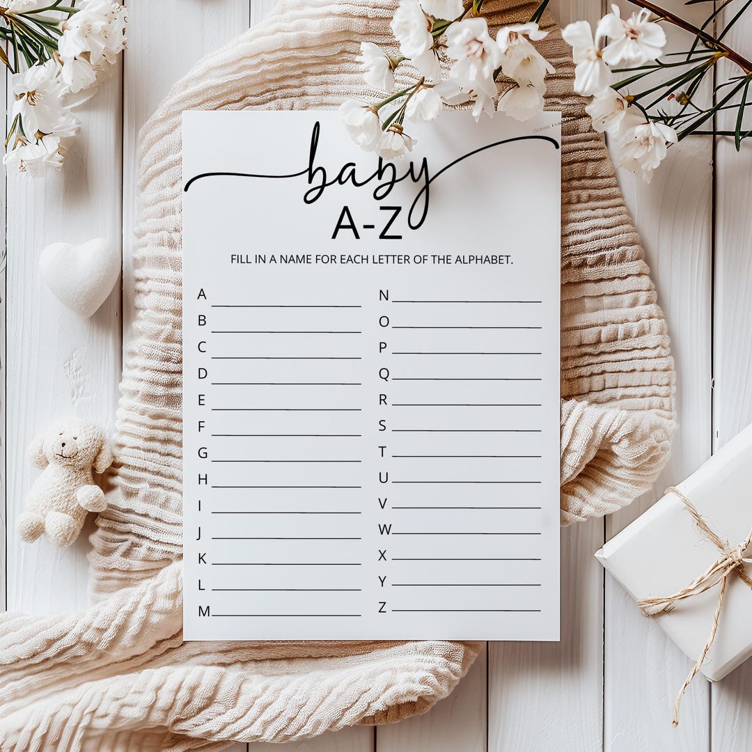 Baby Shower Alphabet Game: A-Z Names, Printable Template (instant ...