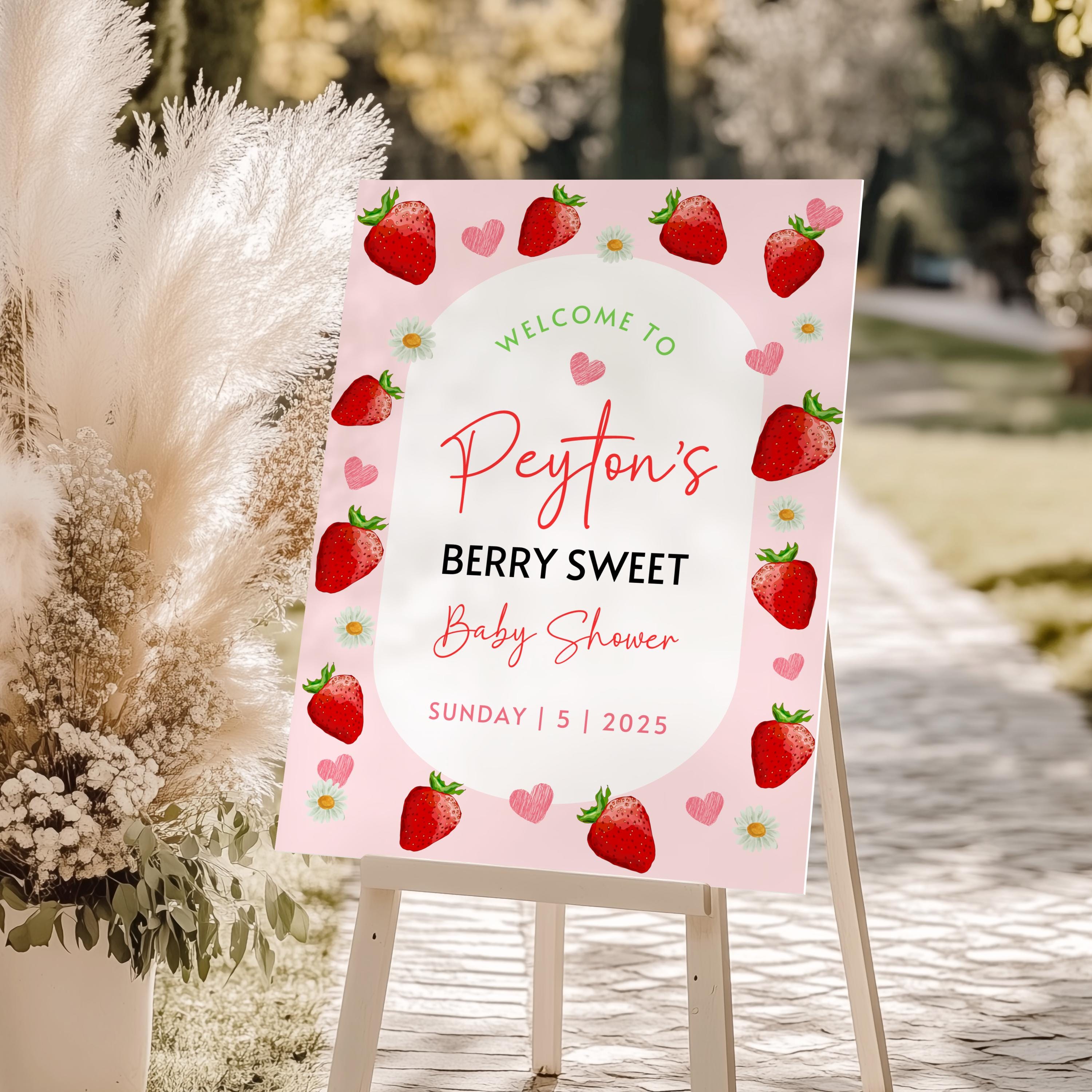 Editable Strawberry Welcome Sign Template | Berry Sweet Poster | Canva ...