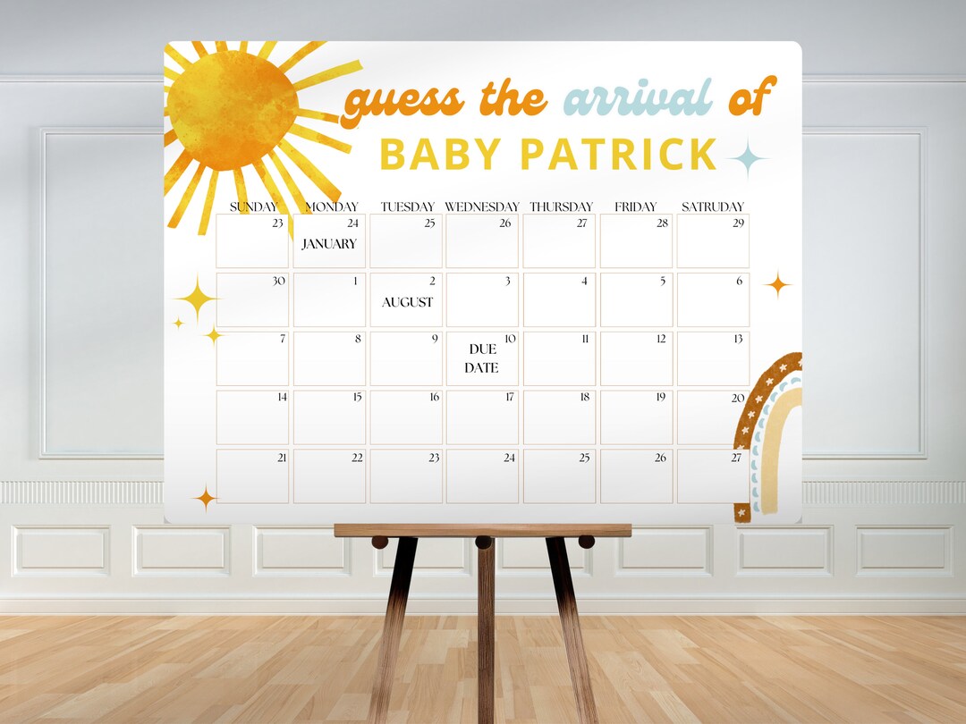 Here Comes the Son Due Date Calender Template, Editable Sunshine Baby ...