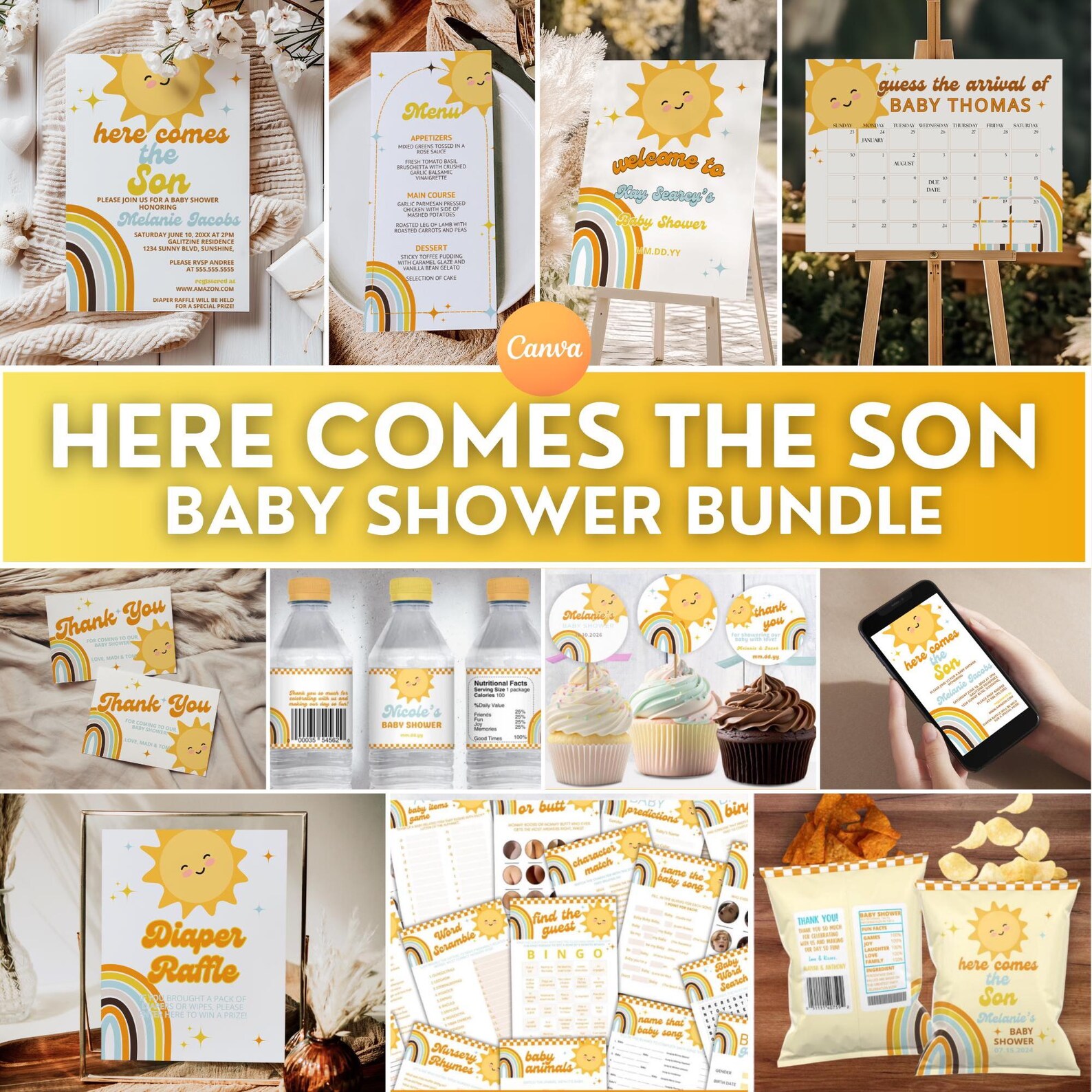 Sun Theme Baby Shower Bundle, Decor and Games (digital Download) - Etsy