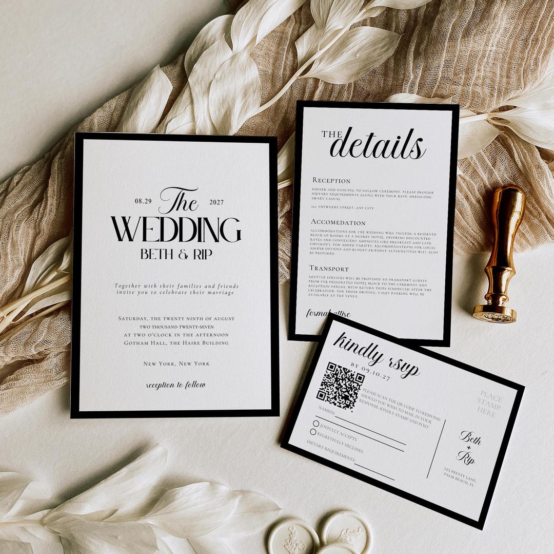 Black and White Wedding Invites Bundle, Classic Old Money Invitation ...