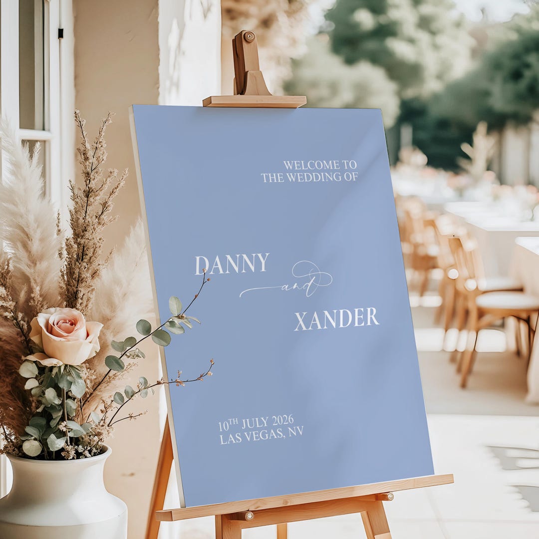 Dusty Blue Wedding Sign Template, Editable Blue Welcome Poster for ...