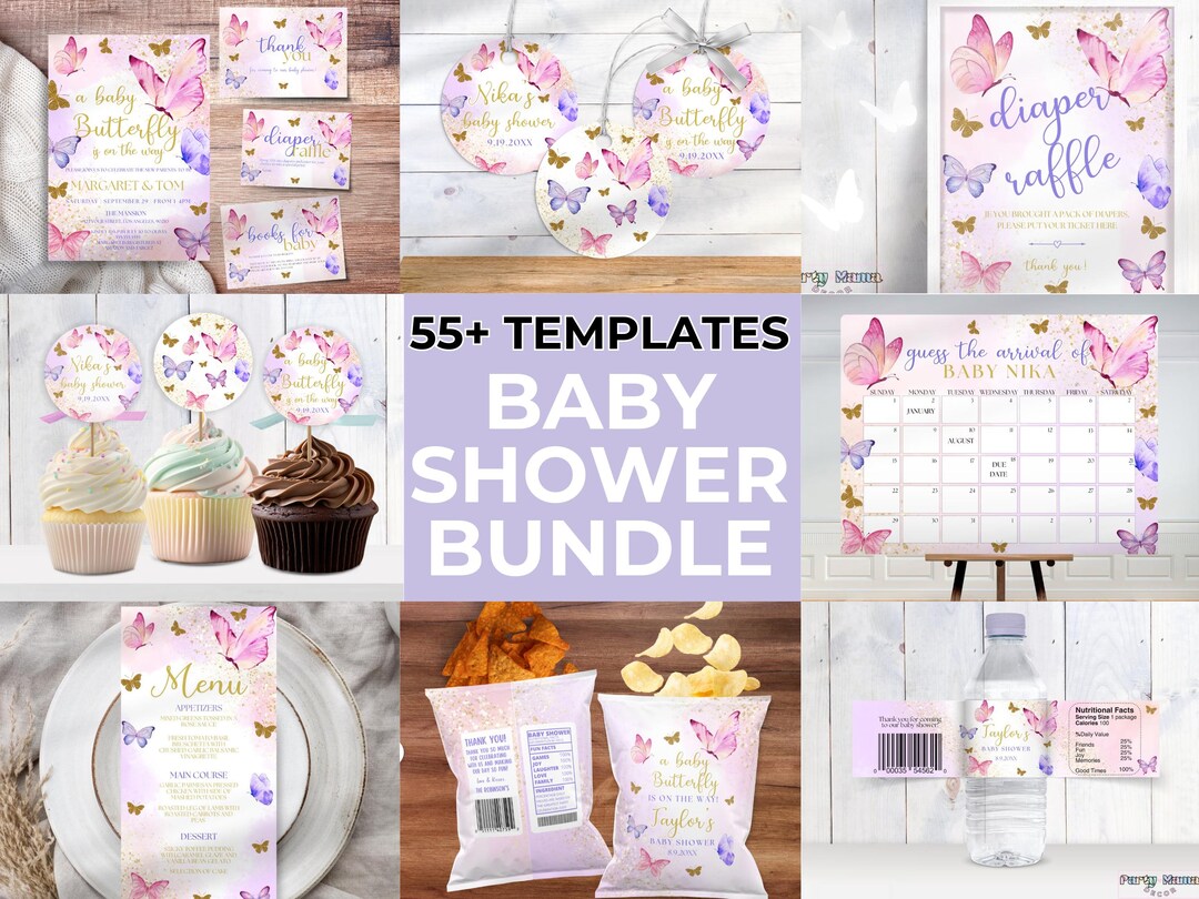 Butterfly Baby Shower Bundle, Editable Template (digital Download) - Etsy