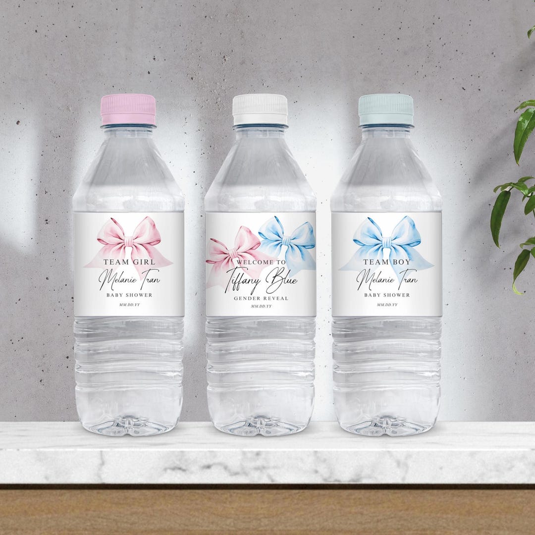 Gender Reveal Water Bottle Label for Baby Shower Party Favors, Team Boy ...