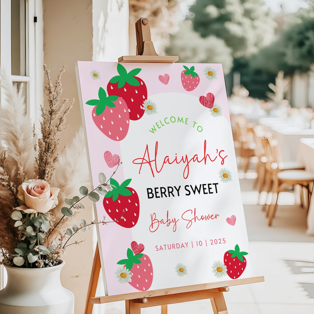 Berry Sweet Baby Shower Welcome Sign Template | Editable Canva Poster ...