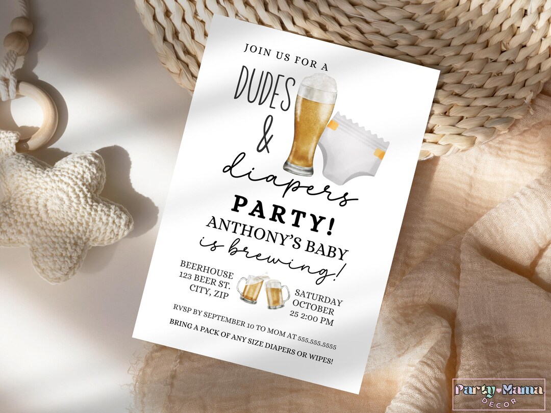 Beer and Diaper Party Manshower Invitation, Editable Brew and Diaper ...
