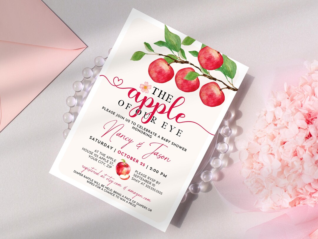 Editable Apple of Our Eye Baby Shower Invitation, Apple Invite Template ...