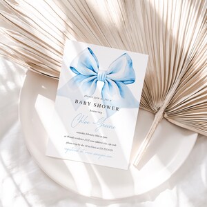 Blue Ribbon Baby Shower Invitation Template, Ribbon Bow Theme, Blue Boy ...