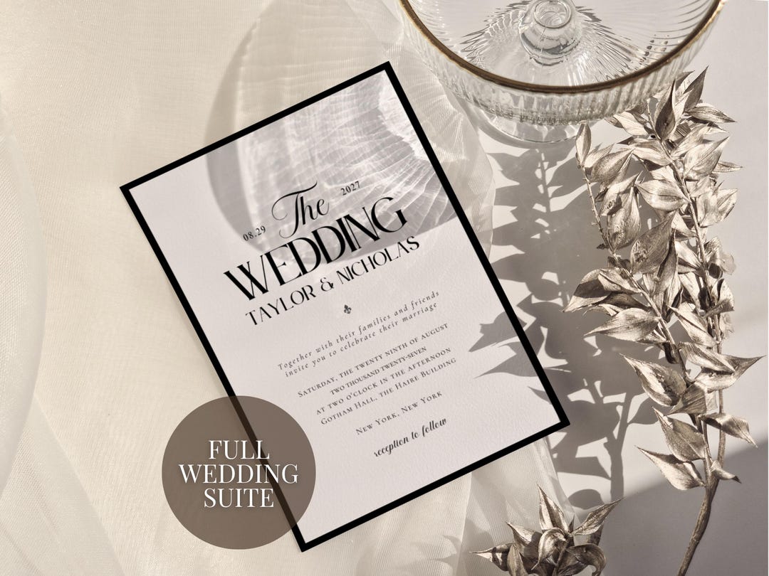 Classic Old Money Invitation Template Set for Wedding, Classy Black and ...