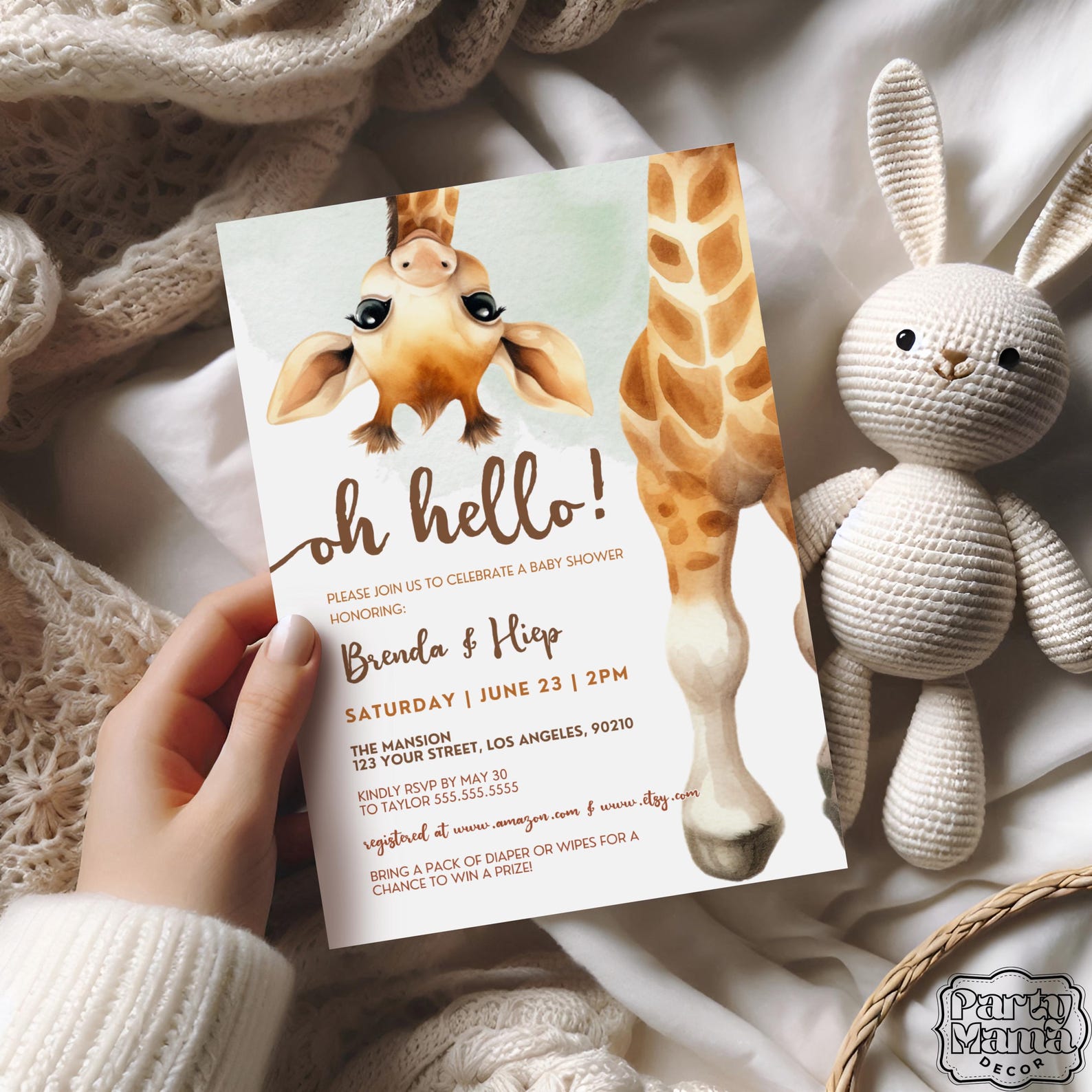 Giraffe Baby Shower Invitation, Editable Oh Hello Baby Shower ...