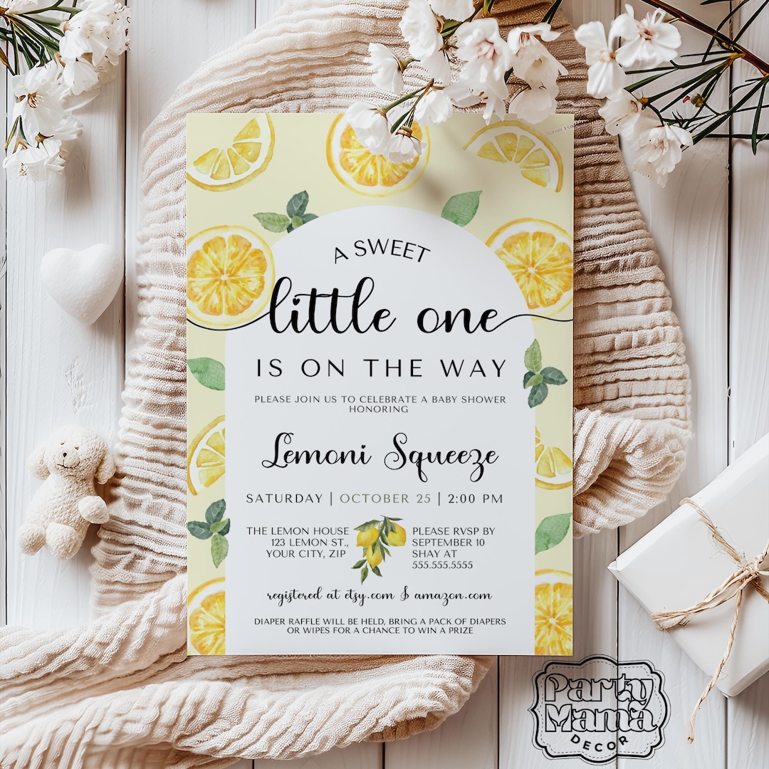 Lemon Themed Shower, Editable Lemon Baby Shower Invitation Template ...