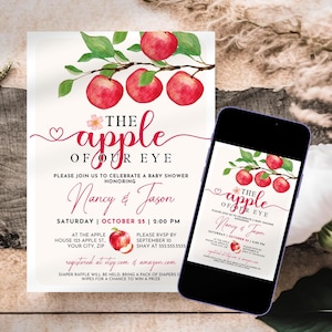 Apple of Our Eye Baby Shower Invitation, Autumn Theme (canva Template ...