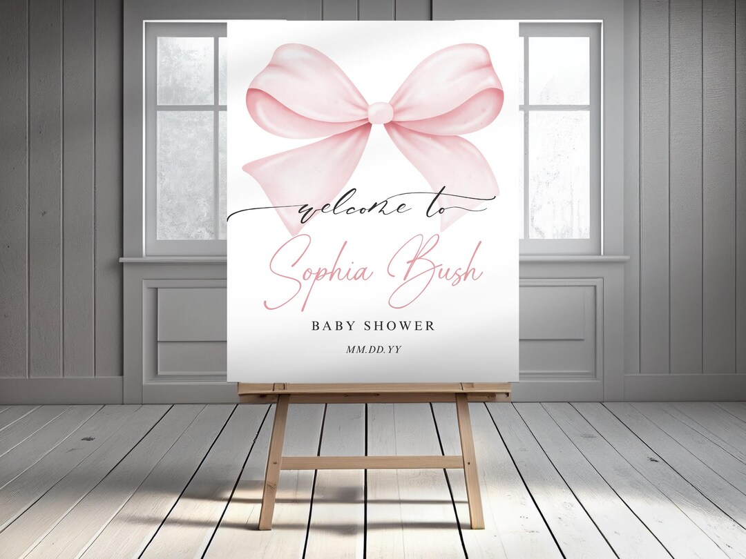 Editable Pink Bow Welcome Poster for Baby Shower | Pink Coquette Baby ...