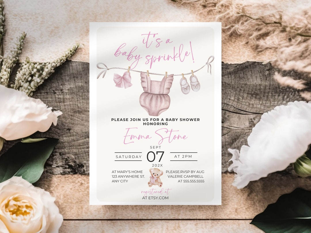 Baby Girl Sprinkle Invitation Template, Editable Baby Sprinkle Invite ...