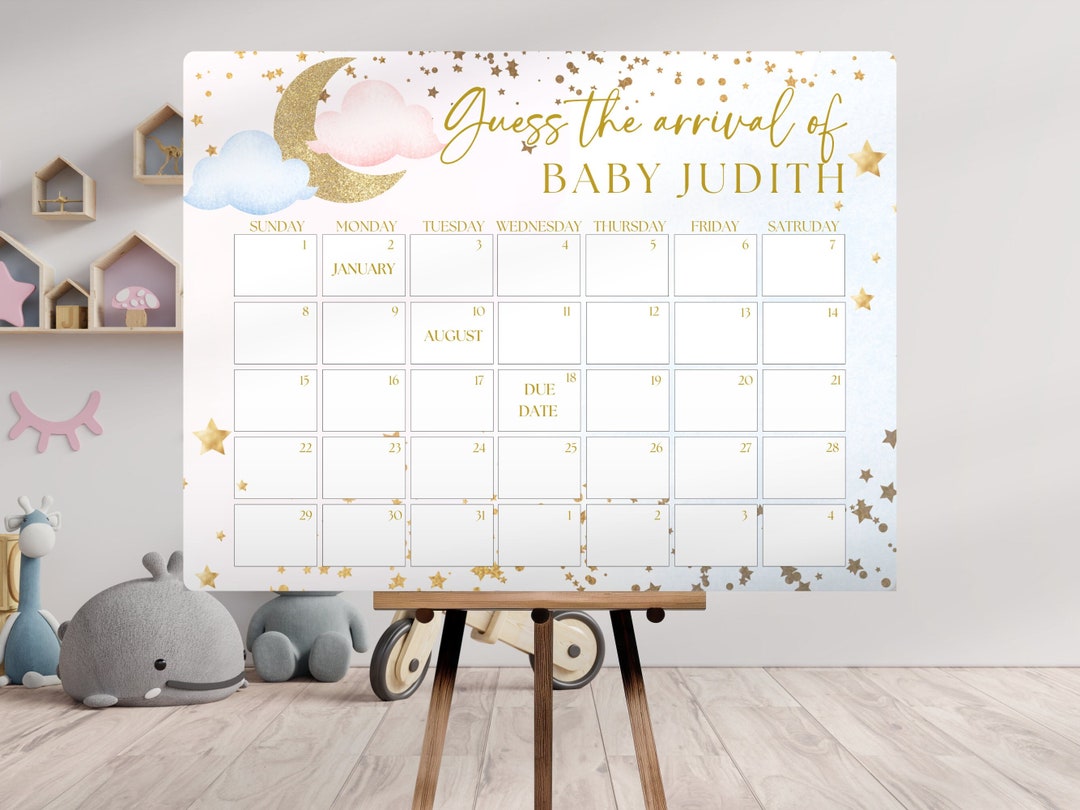 Twinkle Twinkle Little Star Baby Due Date Calender Template, Editable ...