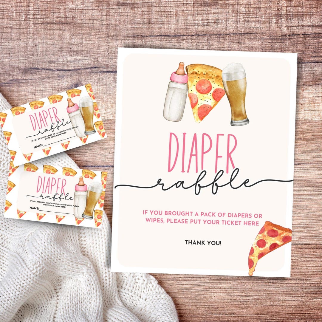Pizza and Brews Diaper Raffle Sign Template, Editable Pizza Table Sign ...