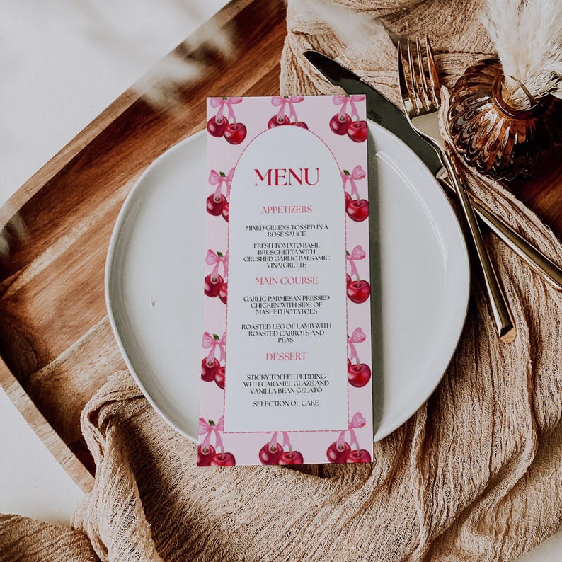 Editable Cherry Menu for Baby Shower Template, Cherries Theme Dinner ...