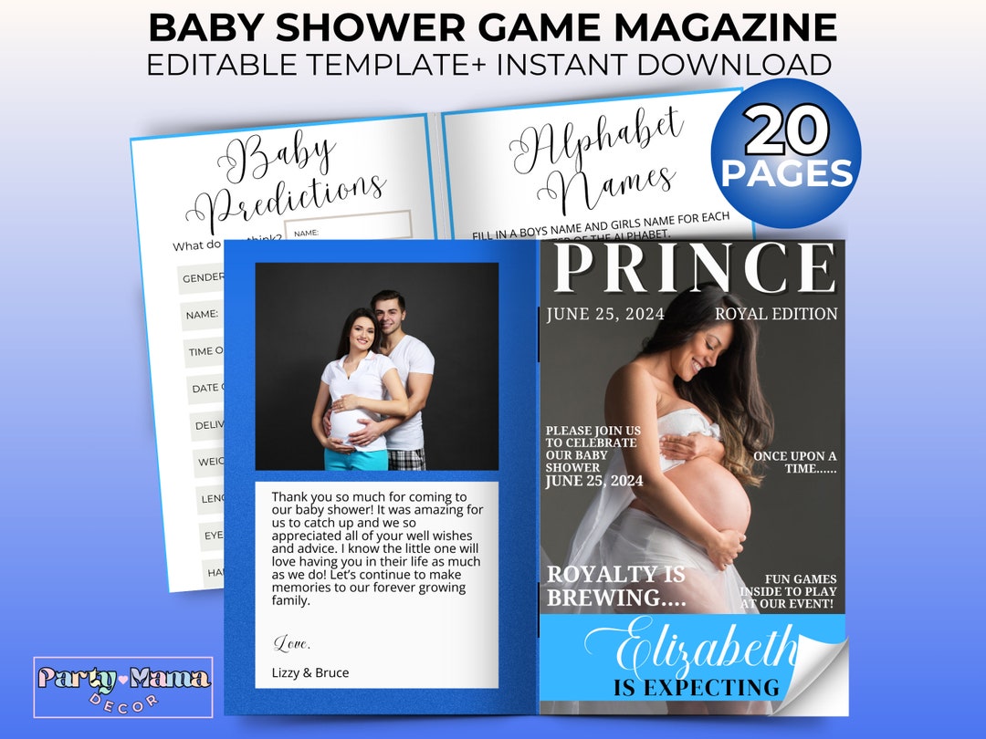 Prince Baby Shower Game Booklet • Editable Magazine Template (digital ...