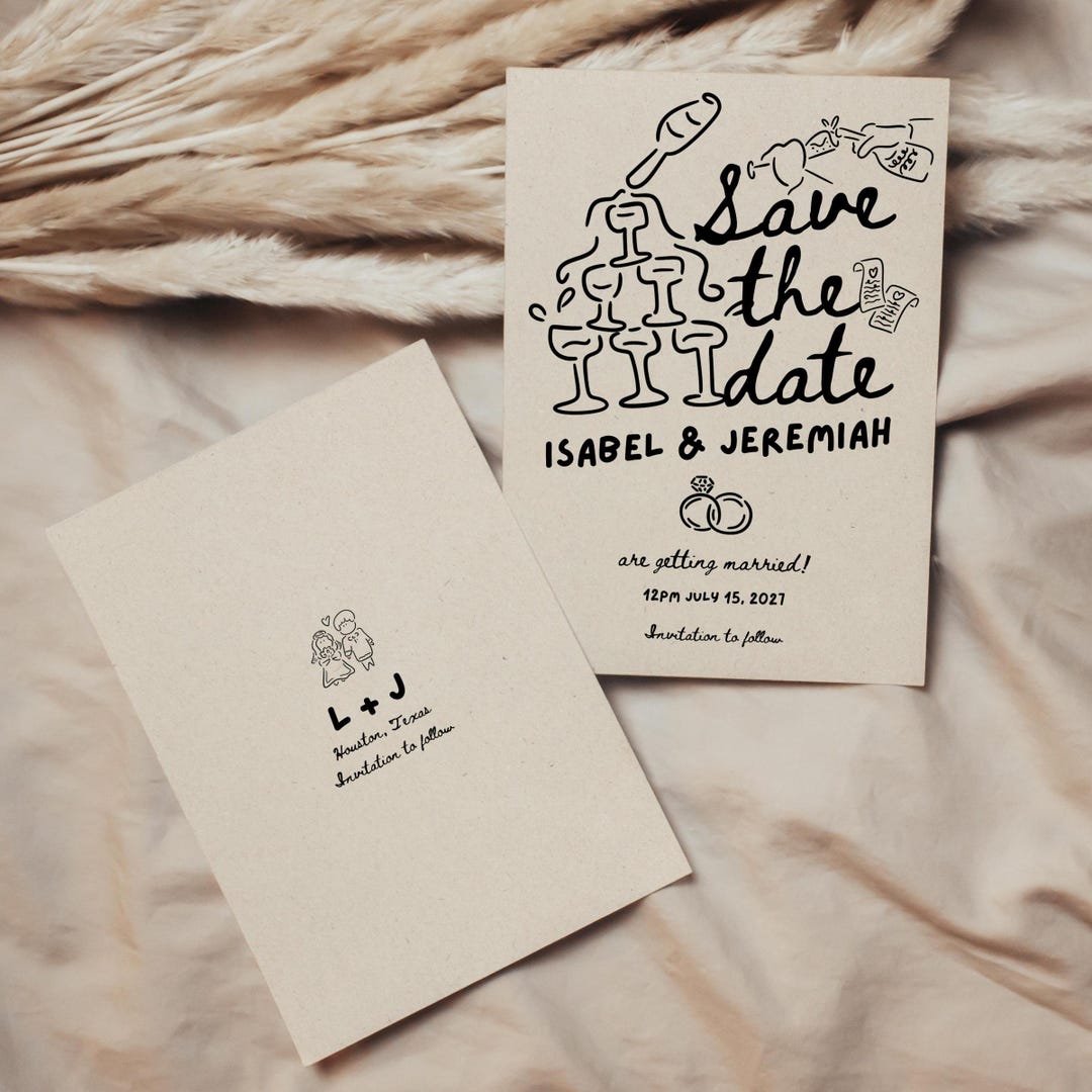 Editable Hand Drawn Save the Date Invitation Template, Whimsical ...