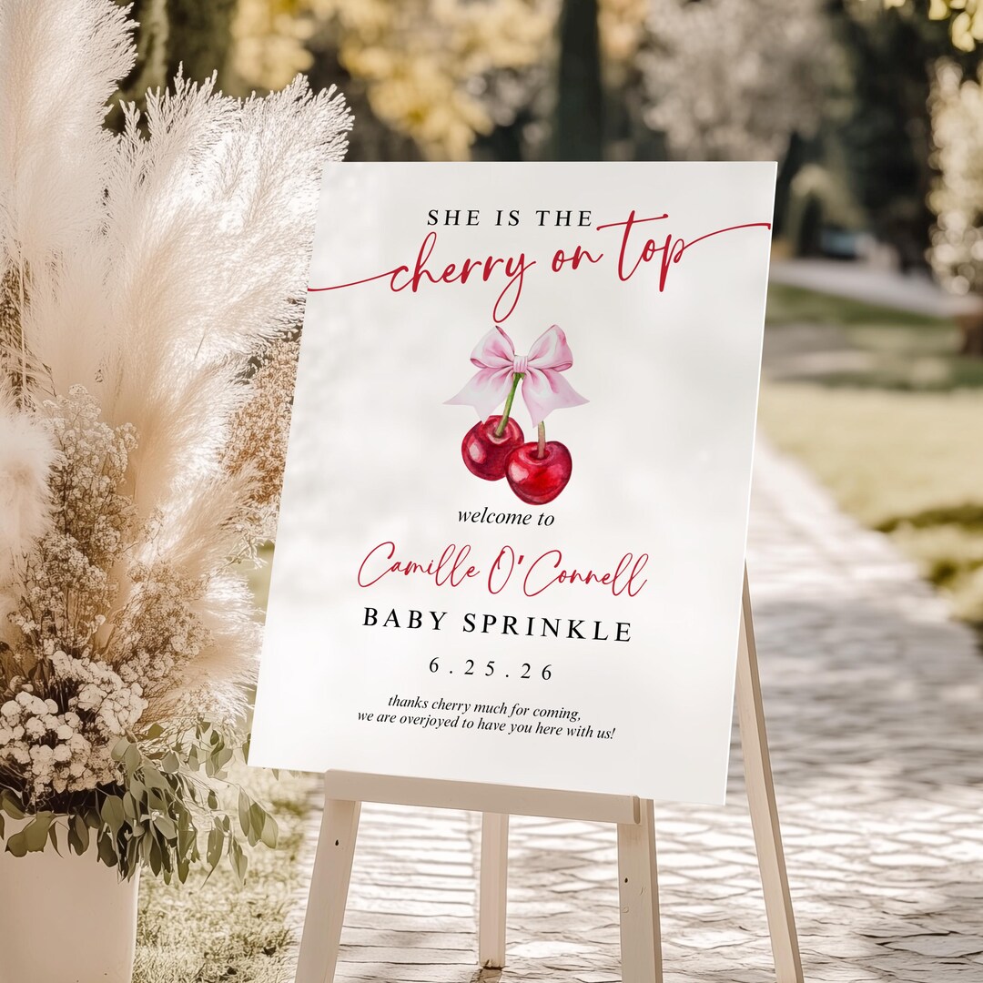 Cherry Baby Sprinkle Welcome Sign, Cherry on Top Poster, Modern Baby ...