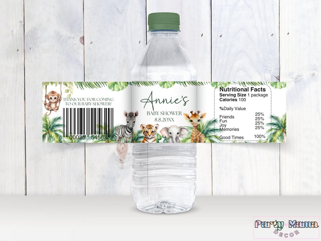 Safari Animals Water Bottle Label Template, Baby Shower (digital ...