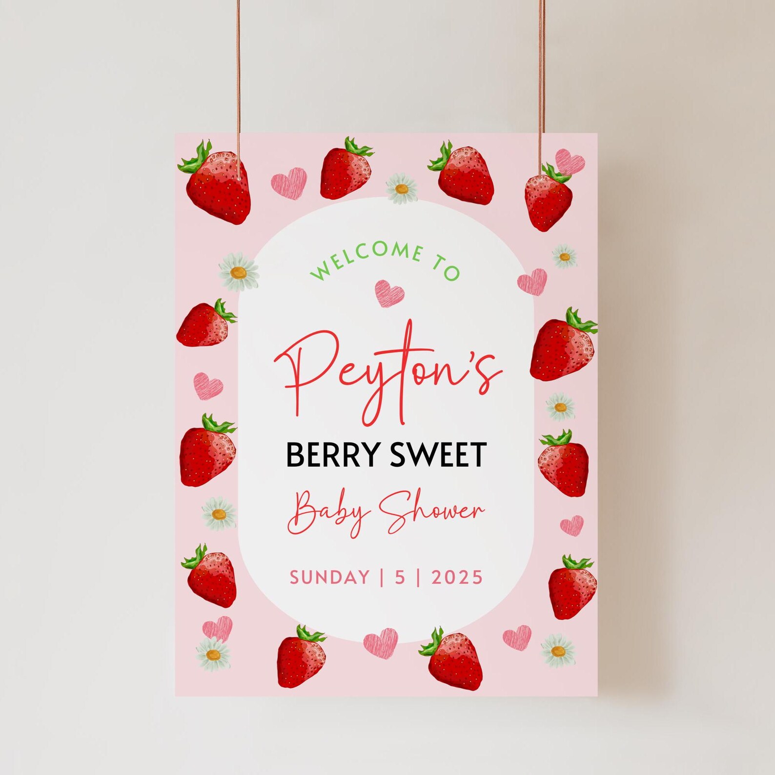 Editable Strawberry Welcome Sign Template | Berry Sweet Poster | Canva ...