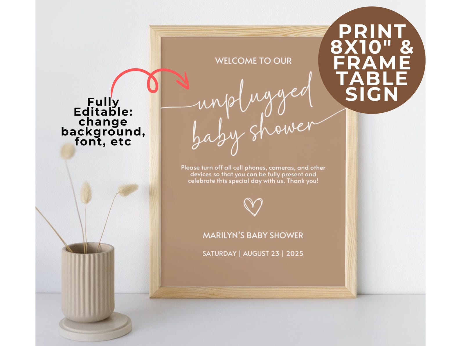 Unplugged Baby Shower Welcome Sign Template, Editable Modern Unplugged ...
