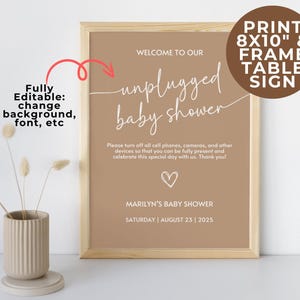 Unplugged Baby Shower Welcome Sign Template, Editable Modern Unplugged ...