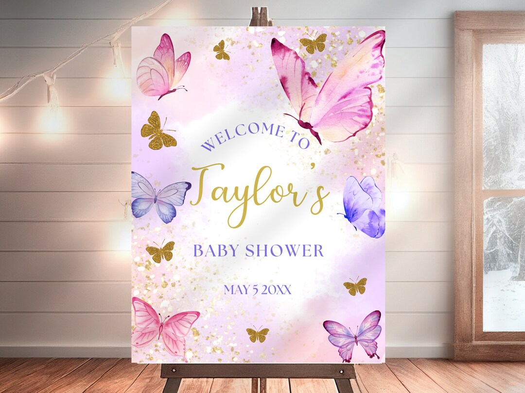 Editable Butterfly Baby Shower Welcome Sign, Butterfly Yard Sign for ...
