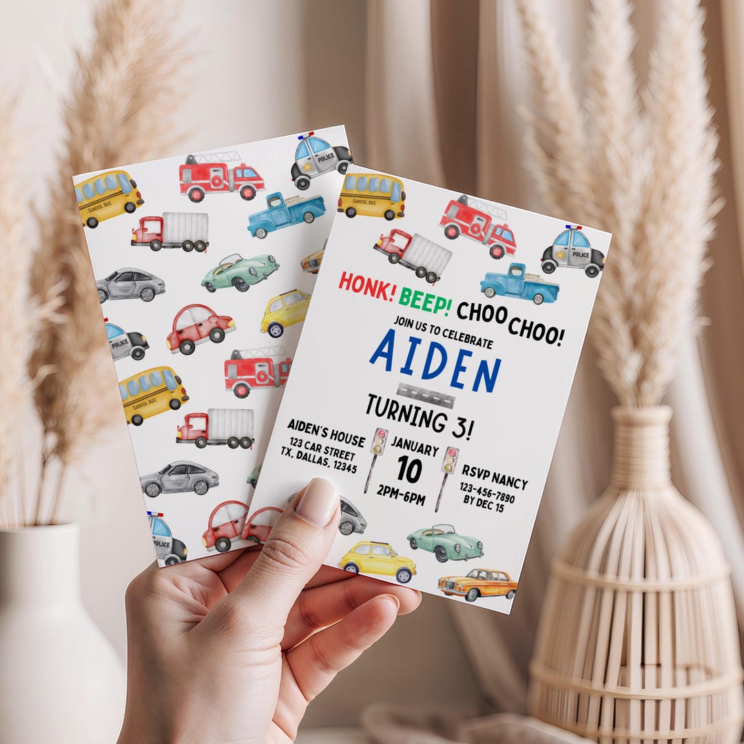 Editable Cars Birthday Invitation, Transportation Theme (canva Invite ...