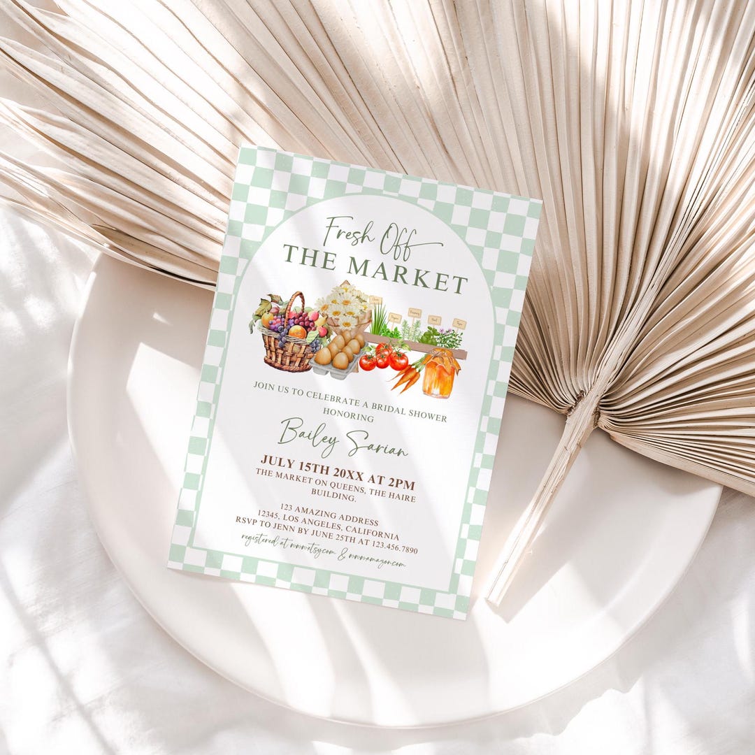 Gingham off the Market Bridal Shower Invites, Fresh off the Market ...